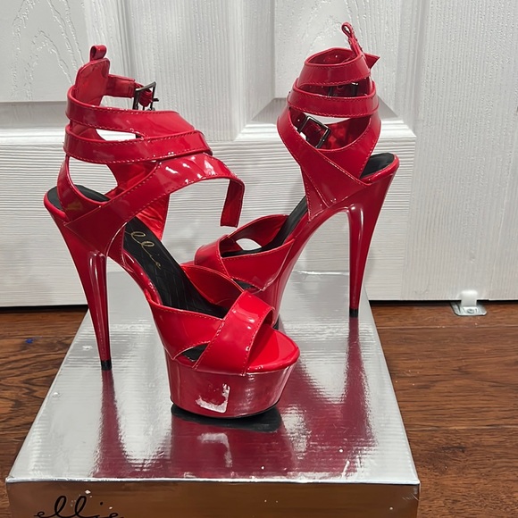Ellie | Shoes | Red Patent Platform High Heels Clear Strap Open Toe ...